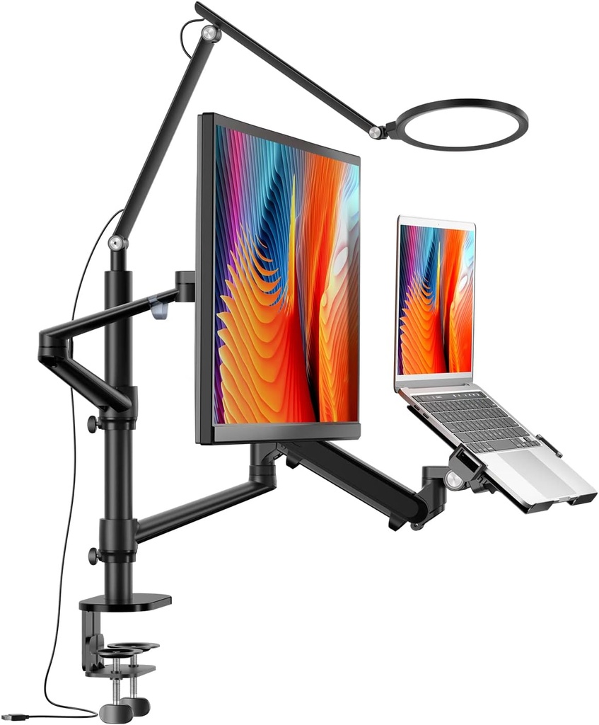 Viozon Monitor/Laptop Desk Mount with 7" LED Ring Light Overhead Light ...